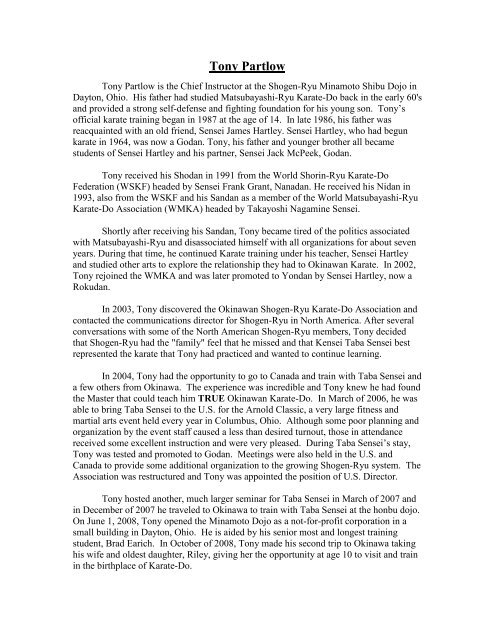 Tony Partlow, Renshi, Rokudan - Shogen-Ryu