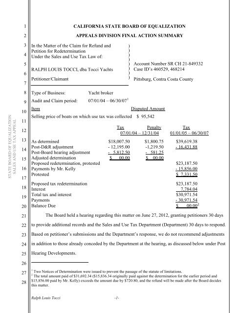 Ralph Louis Tocci, 460529, 468214 (CH) - California State Board of ...