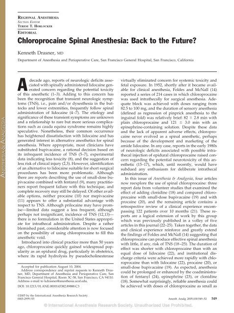 Chloroprocaine Spinal Anesthesia: Back to the Future?