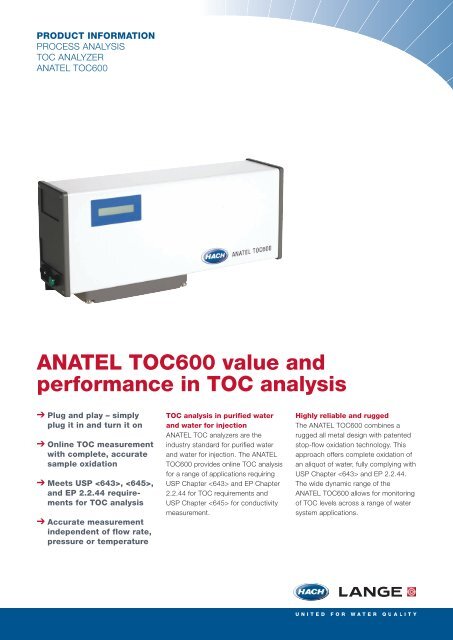 ANATEL TOC600 value and performance in TOC ... - HACH LANGE