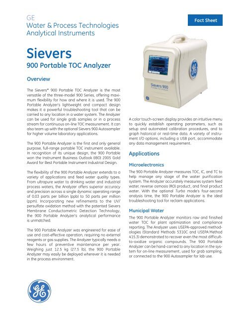 GE Sievers 900 Portable TOC Analyzer - Mequipco