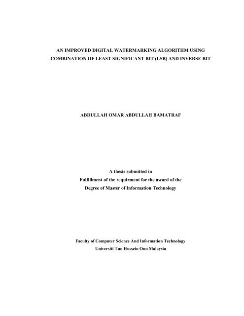 AN IMPROVED DIGITAL WATERMARKING ALGORITHM USING ... AN IMPROVED DIGITAL WATERMARKING ALGORITHM USING ...