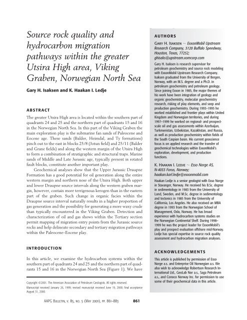 Source rock quality and hydrocarbon migration pathways within the ...