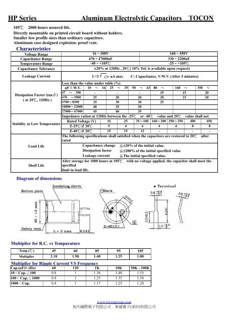 HP Series Aluminum Electrolytic Capacitors TOCON