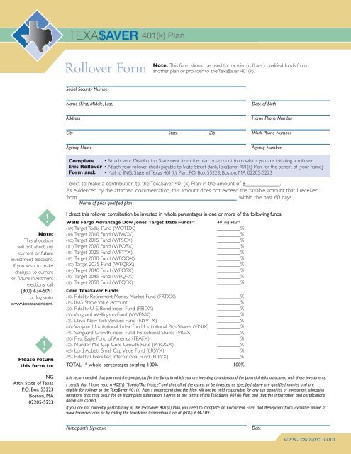 Rollover Form - Texa$aver Program