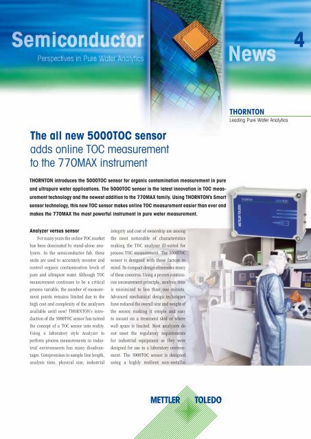 The all new 5000TOC sensor adds online TOC ... - Mettler Toledo