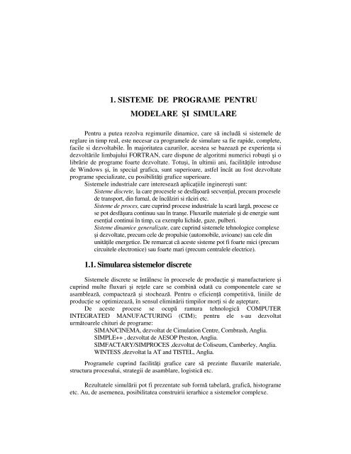 1. SISTEME DE PROGRAME PENTRU MODELARE ŞI SIMULARE ...