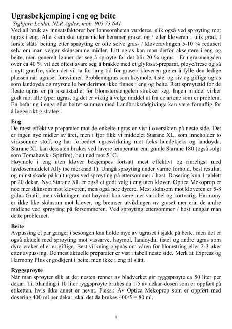 Ugrasbekjempelse i eng og beite - Norsk Landbruksrådgiving Agder