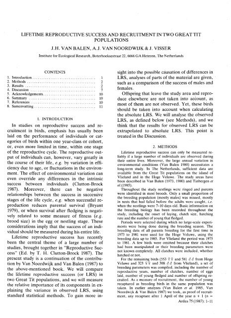 LIFETIME REPRODUCTIVE SUCCESS AND RECRUITMENT ...