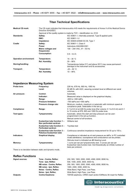 Titan Specification Sheet - Interacoustics