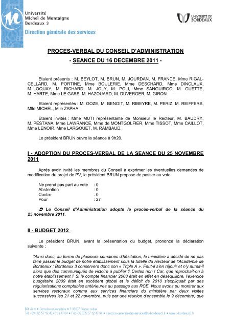 proces-verbal du conseil d'administration - Université Michel de ...
