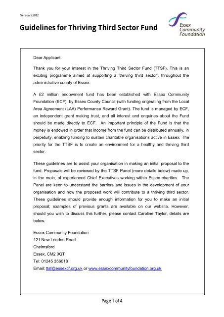 Guidelines for Thriving Third Sector Fund - Essex Community ...