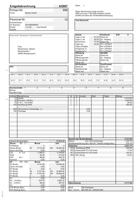 4/2007 998 10 Entgeltabrechnung Firmen-Nr ... - lohnexperte AG