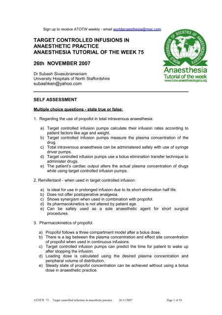 Target controlled infusions in anaesthetic practice - Anaesthesia ...