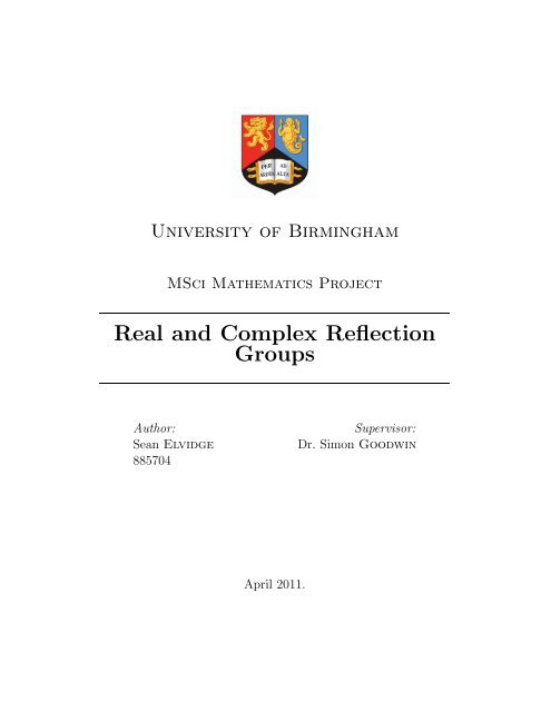 Real and Complex Reflection Groups - Sean Elvidge's Homepage