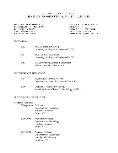 Barry Rosenfeld, Ph.D., A.B.P.P. - Fordham University