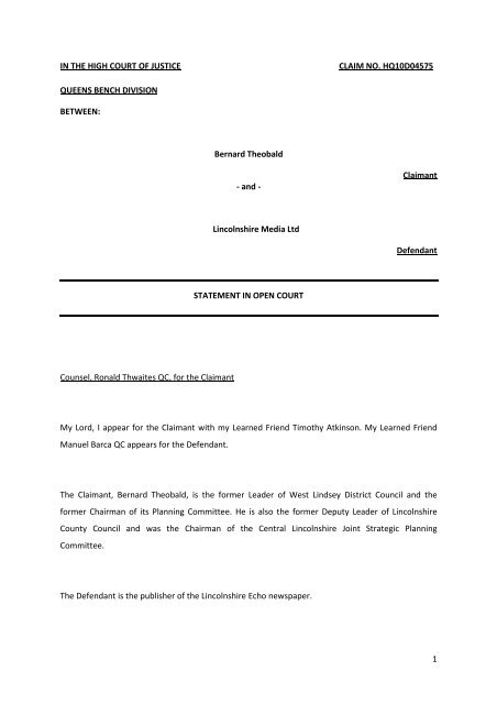 Theobald Statement in Open Court 22.06.11 - Carter-Ruck