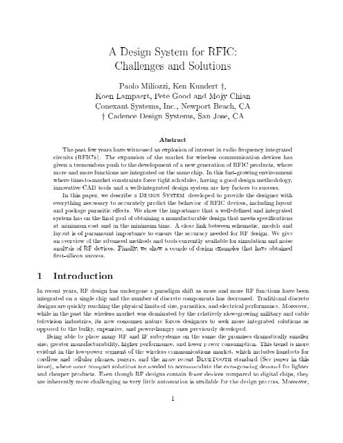 A Design System for RFIC: Challenges and Solutions ... - Ken Kundert