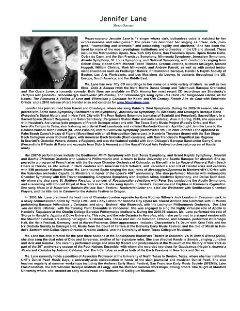 Jennifer Lane, Mezzo-Soprano