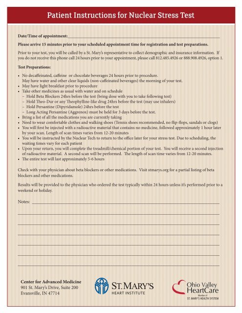 Patient Instructions for Nuclear Stress Test - St. Mary's Medical Center