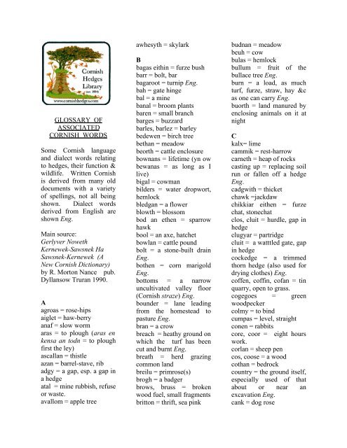 glossary of associated cornish words - Cornish Hedges