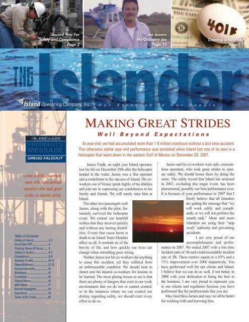 MAKING GREAT STRIDES - Island Operating Company, Inc.