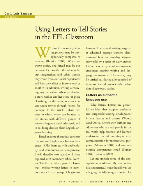 Using Letters to Tell Stories in the EFL Classroom - American English