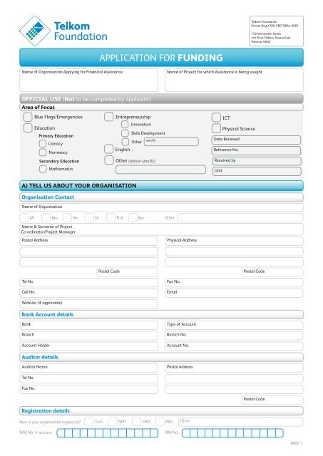 Application Form PDF, 230 KB - Telkom Foundation