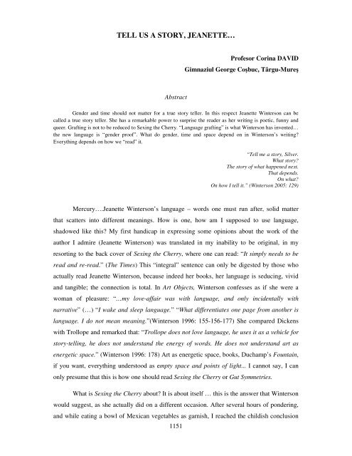 TELL US A STORY, JEANETTE…