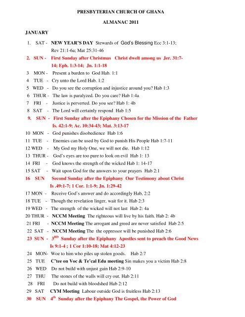 PRESBYTERIAN CHURCH OF GHANA ALMANAC 2011 JANUARY ...