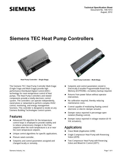Siemens TEC Heat Pump Controllers - Siemens Building ...