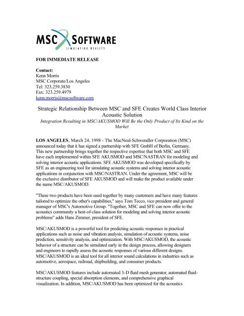 Strategic Relationship Between MSC and SFE ... - MSC Software