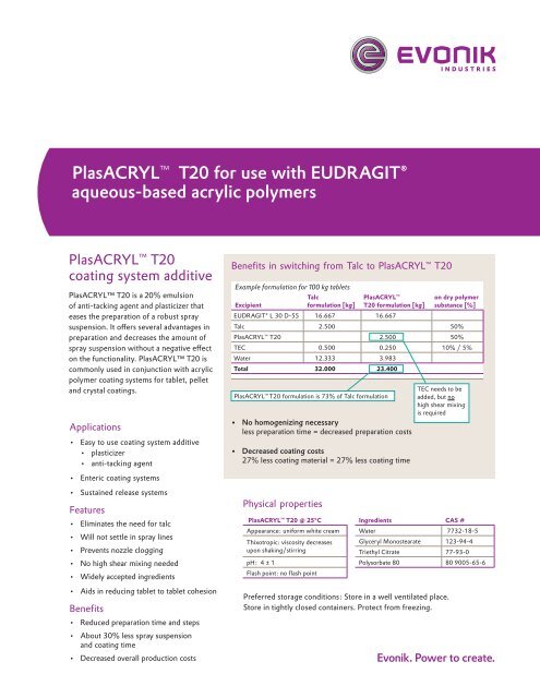 Plasacryl T20 Evonik - Emerson Resources, Inc.