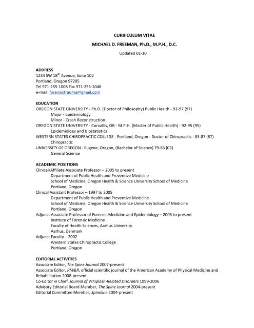 CURRICULUM VITAE MICHAEL D. FREEMAN, Ph.D ... - PerformTec