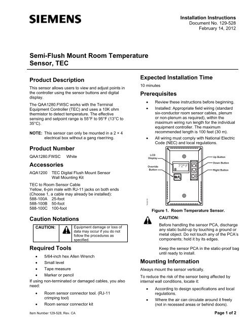 Semi-Flush Mount Temp Sensor, TEC - Siemens Building ...