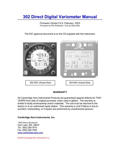 302 Direct Digital Variometer Manual - Cambridge Aero Instruments