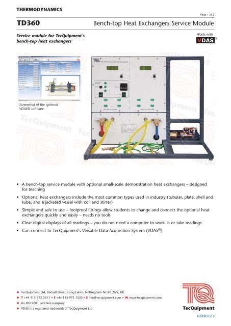 View datasheet (PDF) - TecQuipment Ltd
