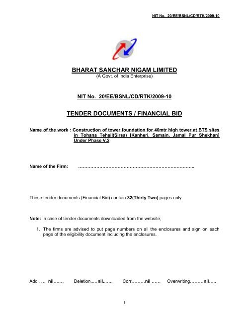 bharat sanchar nigam limited tender documents ... - IndiaMART