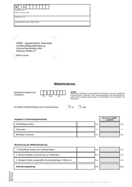 Formular zum Mittelabruf - Landkreis Lüchow-Dannenberg Formular zum Mittelabruf - Landkreis Lüchow-Dannenberg