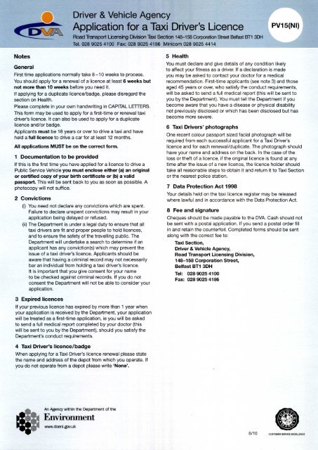 PV15 - Taxi Driver's Licence Application Form - Driver and Vehicle ...