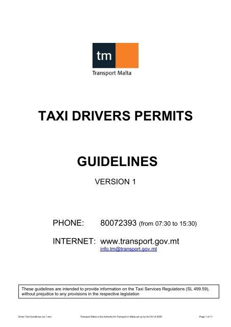 TAXI DRIVERS PERMITS GUIDELINES - Transport Malta
