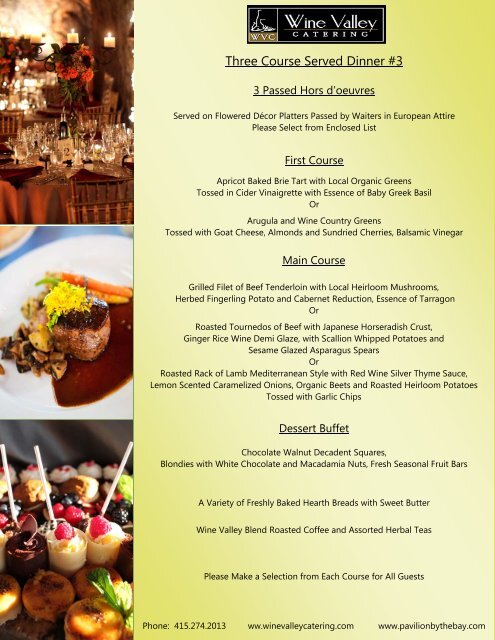 Sample Menus - Pavilion By The Bay