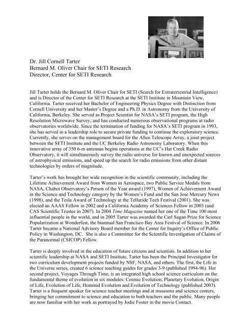 Dr. Jill Cornell Tarter - SETI Institute