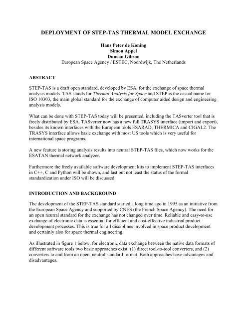 deployment of step-tas thermal model exchange - TFAWS - Nasa
