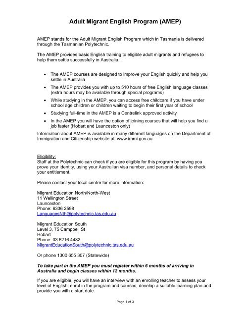 Adult Migrant English Program (AMEP) - Tasmanian Polytechnic