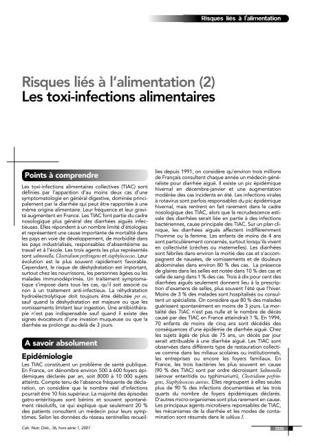 Risques liés à l'alimentation (2) Les toxi-infections alimentaires