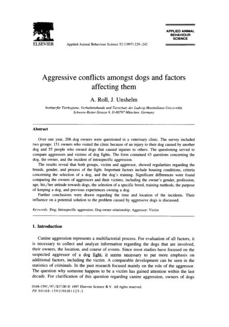 Aggressive conflicts amongst dogs and factors affecting them