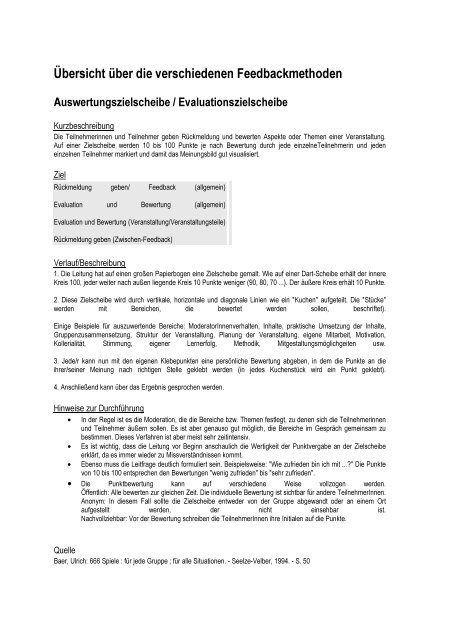 Übersicht über die verschiedenen Feedbackmethoden