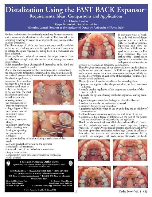Distalization Using the FAST BACK Expansor - American Tooth ...
