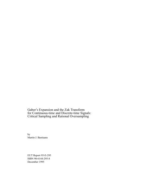 Gabor's Expansion and the Zak Transform for Continuous-time and ...